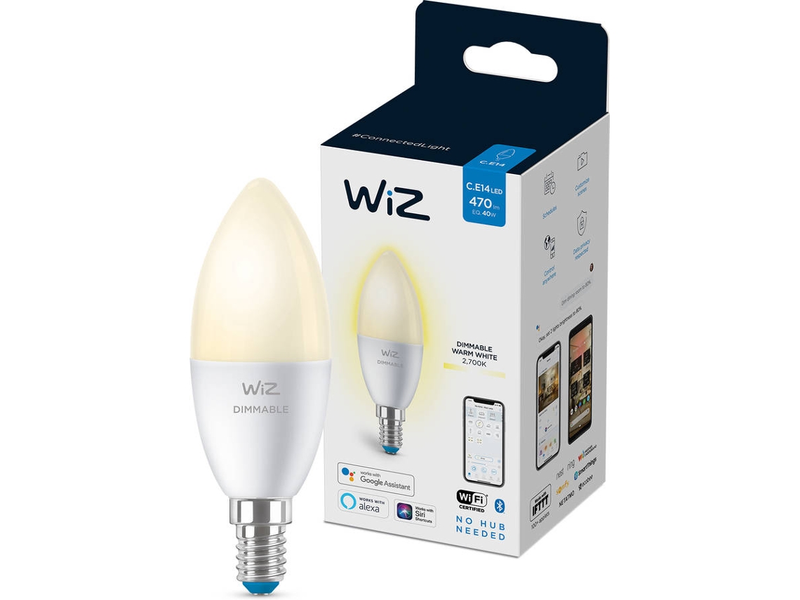 Lâmpada WIZ Wi-Fi BLE 40W C37 E14 DIM | Worten.pt Lâmpada WIZ Wi-Fi BLE 40W C37 E14 DIM | Worten.pt