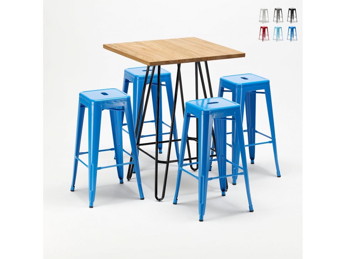 Conjunto de mesa alta e 4 bancos de metal estilo industrial tolix para bares e pubs Brooklyn ...