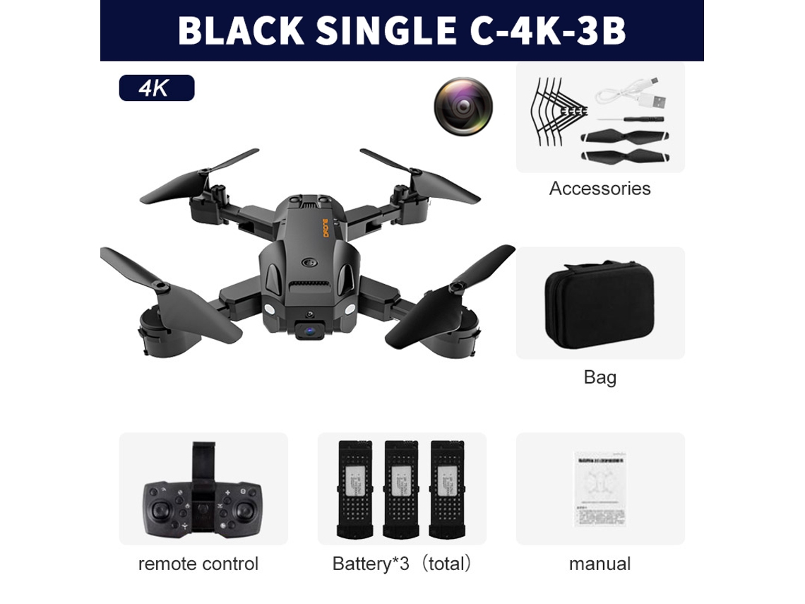 Drone ENZONS Q6 com Câmera Única 4K 3 Baterias Autonomia: 15 Min Preto ...