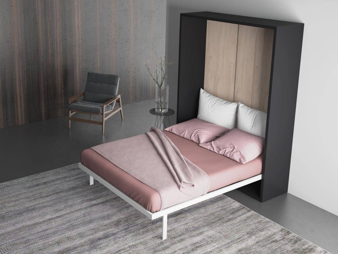 Cama Embutida Malina VENTE-UNIQUE (Cinza Antracite e Natural Claro ...