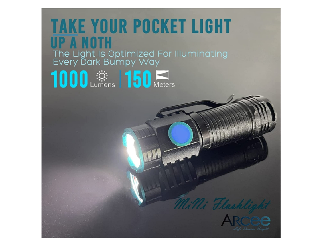 Mini Lanterna 1000 Lúmens Lanterna Led Compacta Recarregável com Clipe ...