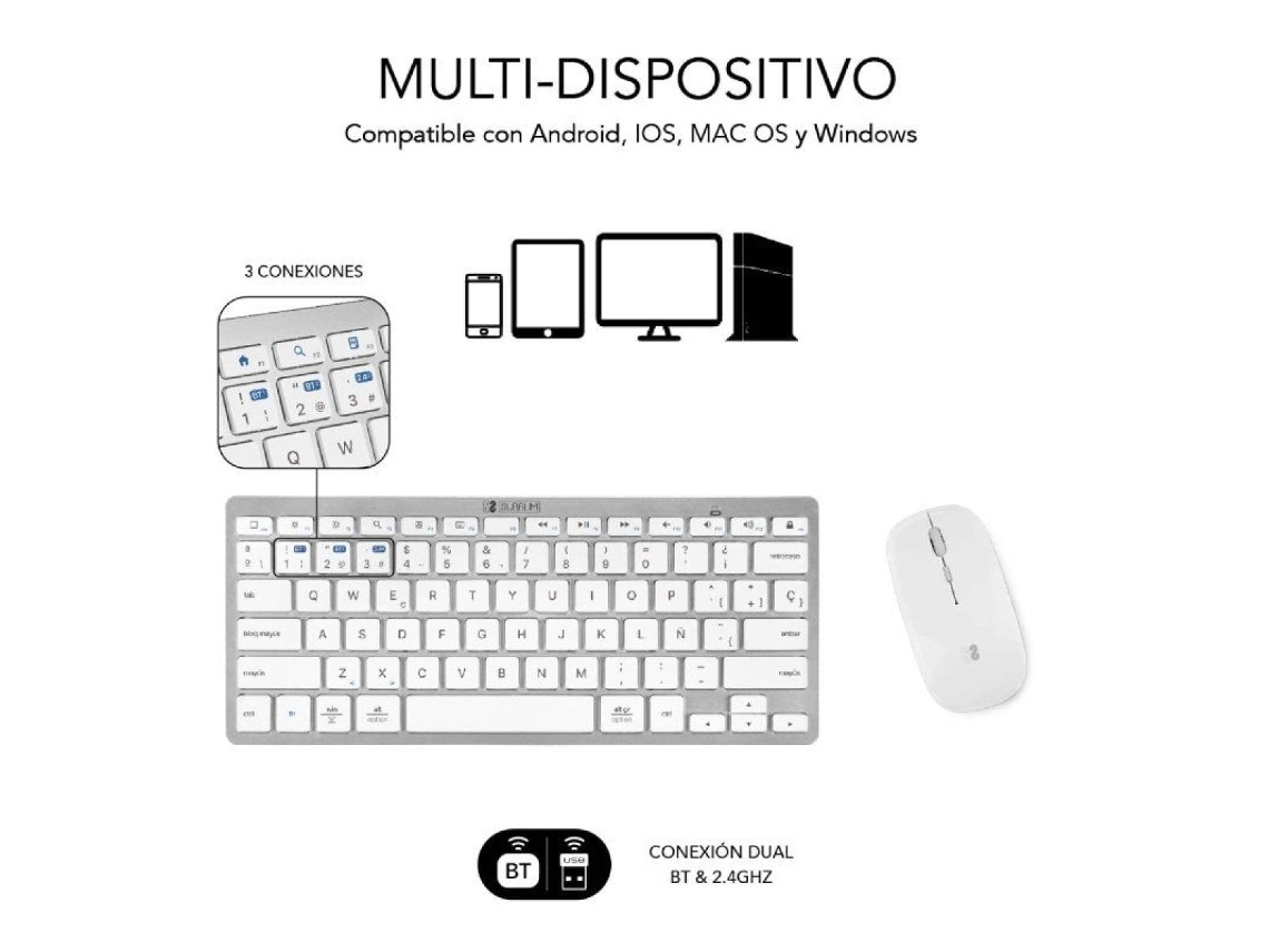 Teclado e Rato Wireless SUBBLIM Oco010 Combo Multidispositivo Compacto ...