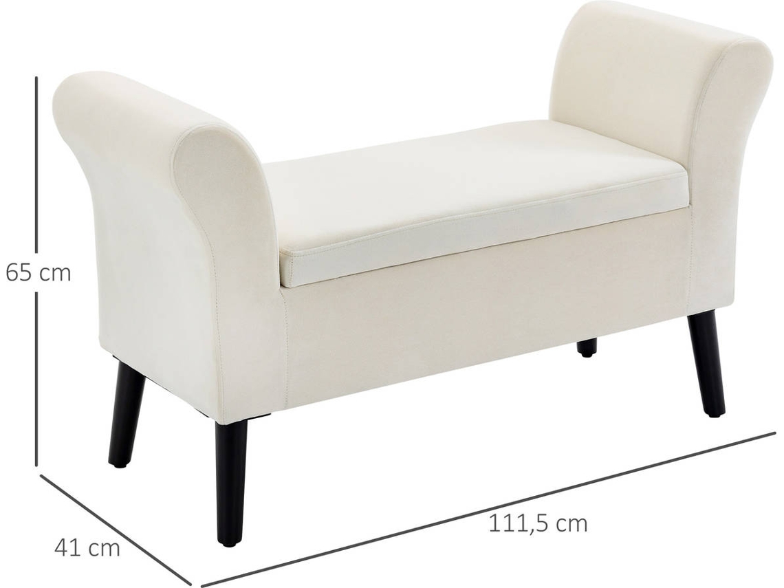 Banqueta HOMCOM 838-172CW (Branco - Veludo, Madeira - 111.5x41x65 cm ...