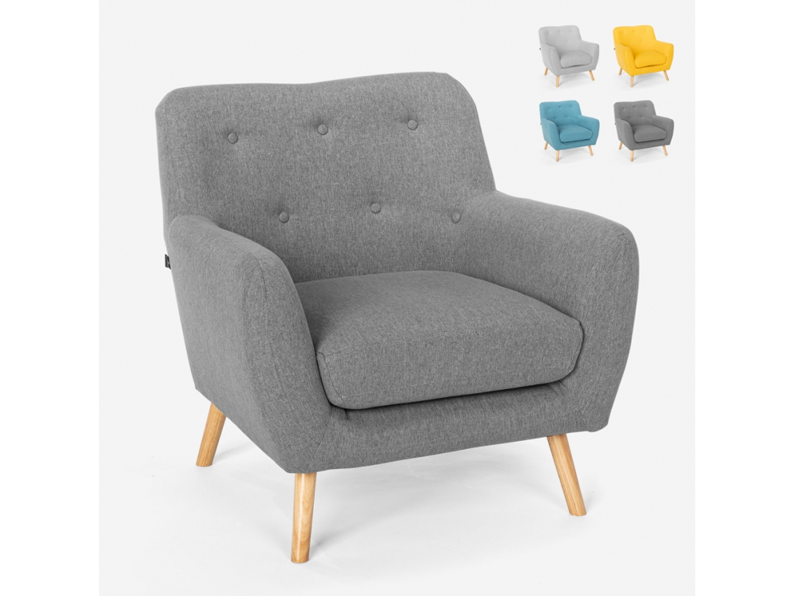 Poltrona design moderno estilo nórdico em madeira e tecido Modesto ...