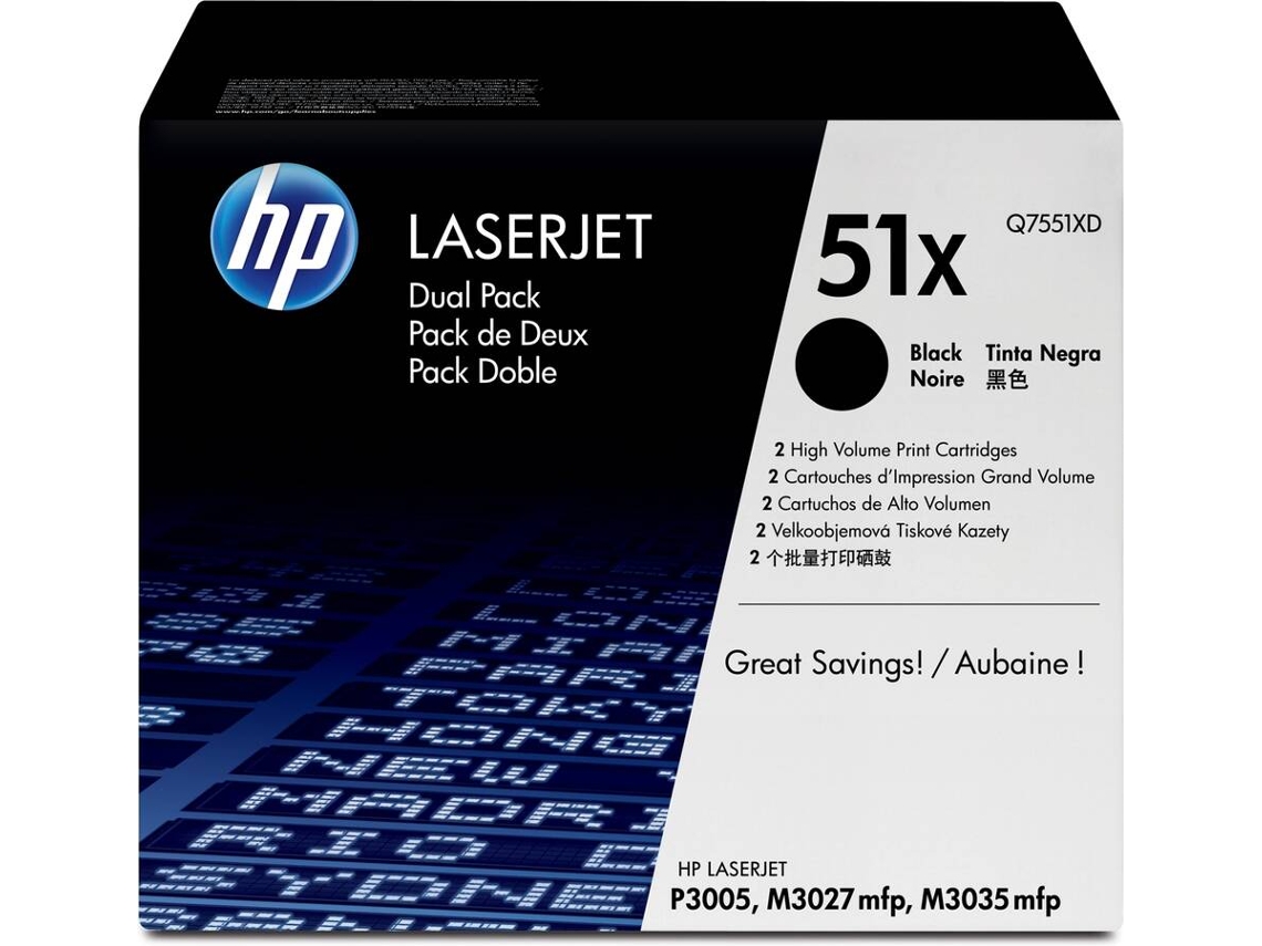 Pack 2 Toners HP 51X Preto (Q7551XD) | Worten.pt