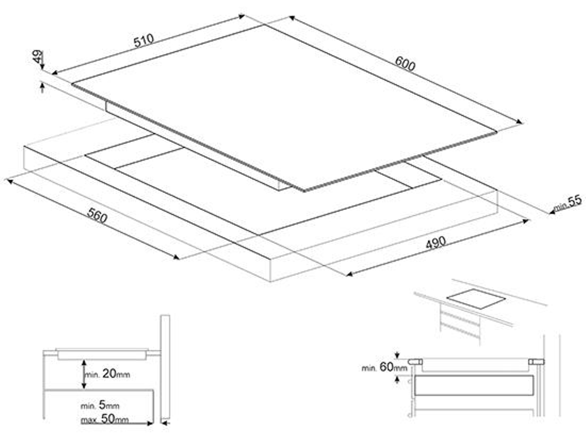 Smeg Si5632D Placa Preto Embutido Placa com Zona de Indução 3 Zonas ...