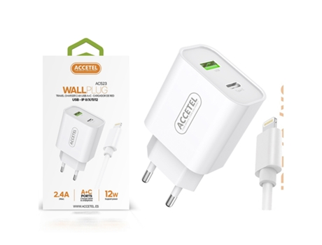 Kit Carregador Dupla Entrada USB + Type-C com Cabo Lightning AC523 para ...