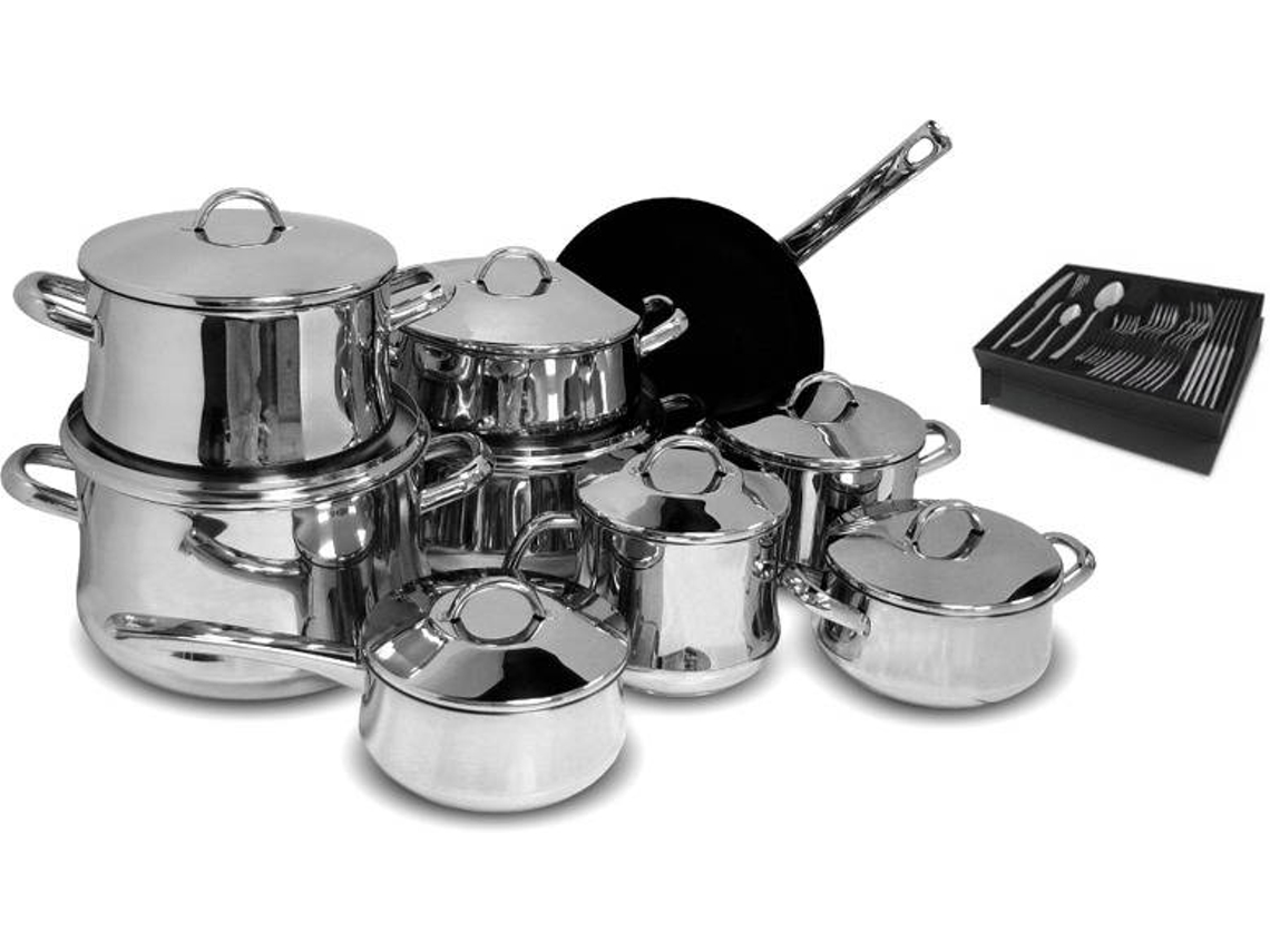 Conjunto Panelas SILAMPOS Lotus Inox (9 Peças + Faqueiro de 24 Peças ...