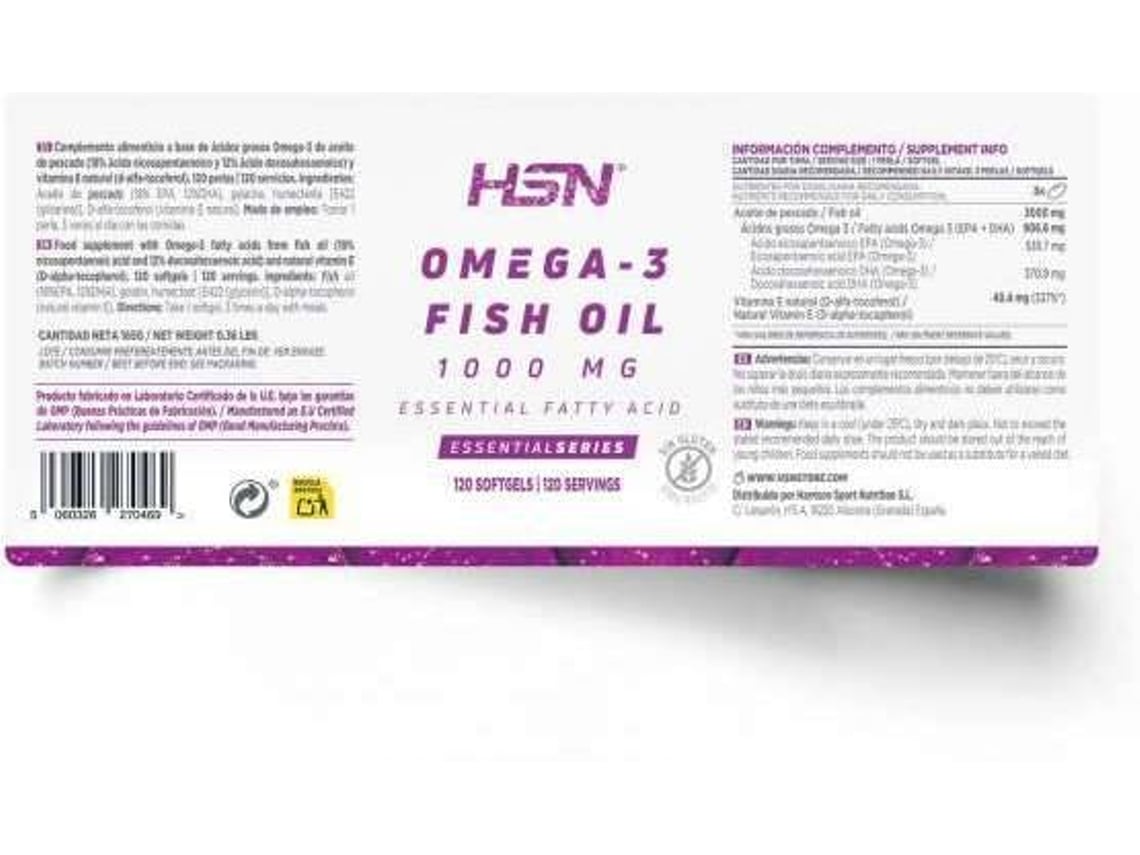 Suplemento Alimentar HSN Ómega-3 Óleo De Peixe (120 pérolas) | Worten.pt