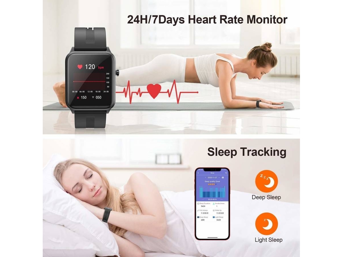 Smartwatch ENKERS Fitness Trackers 1.4'' Touch Screen Watcher Mulheres Homens Monitor de Sono ...