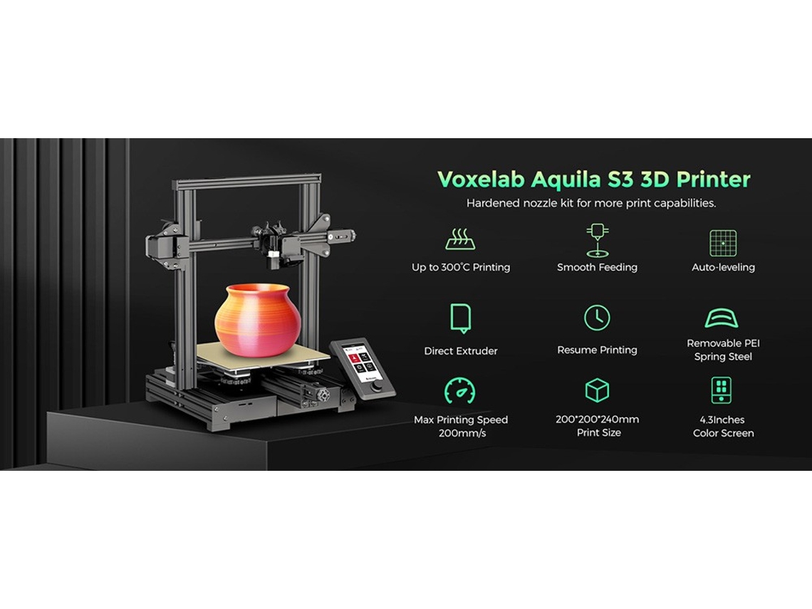 Impressora 3D Voxelab Aquila S3 Auto Nivelamento Dual-Gear Direct Drive ...