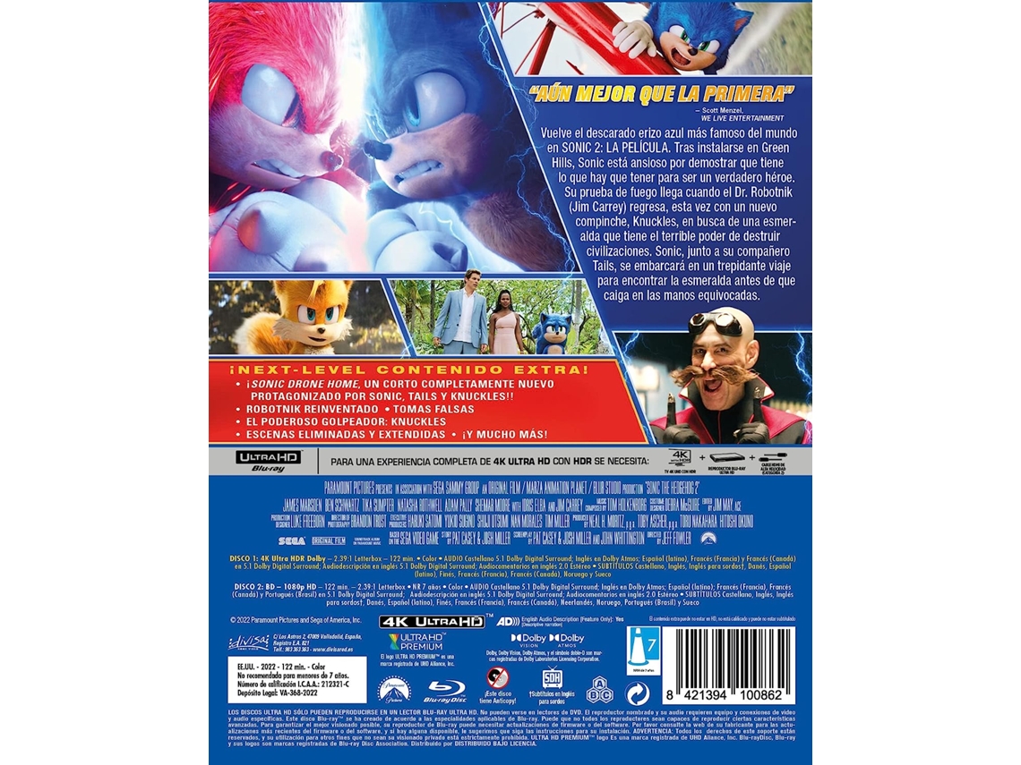 Blu Ray Sonic The Hedgehog 2 Steelbook 4K Ultra Hd - Sonic 2 La Película | Worten.pt