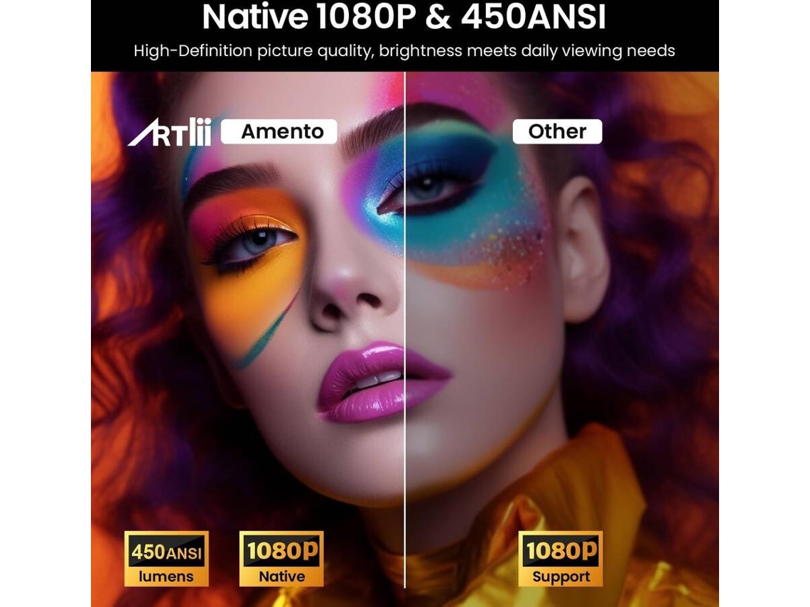 Projetor ARTLII Amento Wi-Fi 450 Ansi Lúmens 1080P Netflix Autêntico ...