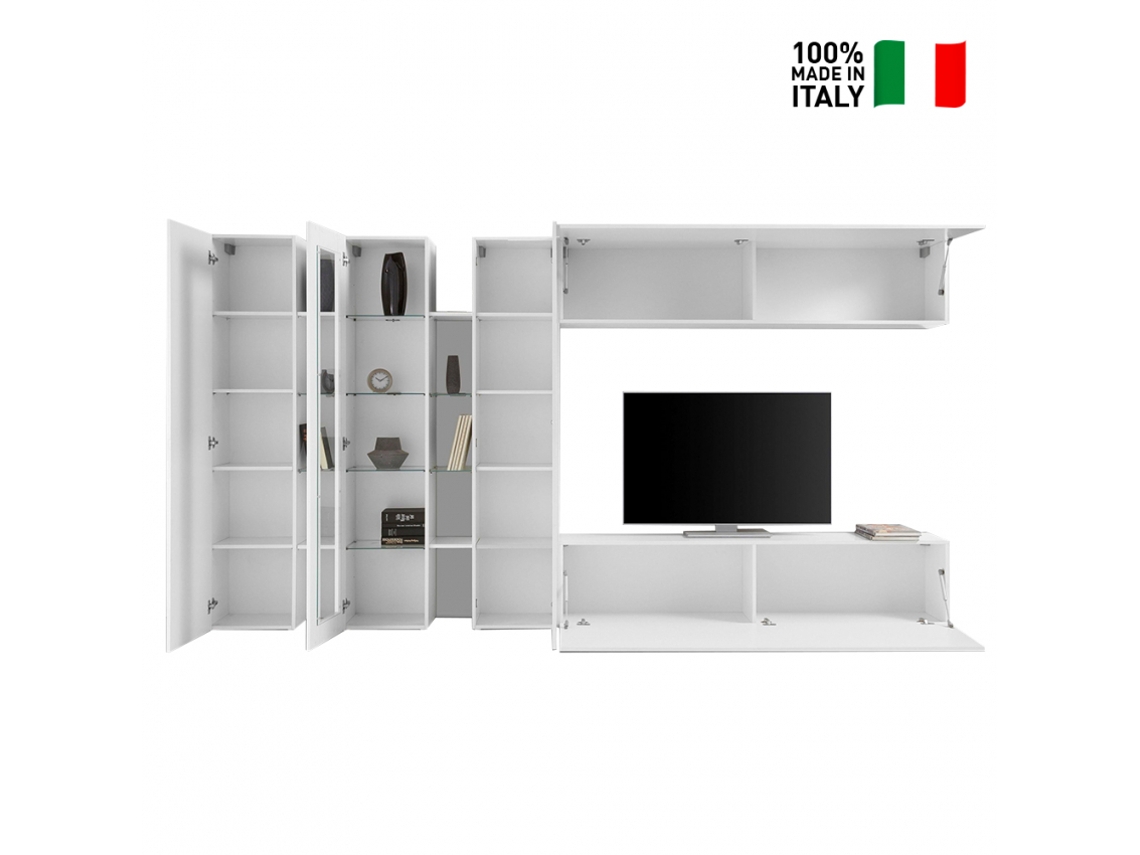 Estante modular branca brilhante móvel TV vitrina 2 colunas módulo ...