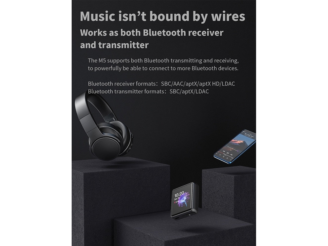 Leitor MP3 Bluetooth Hifi SLOWMOOSE M5 prata | Worten.pt