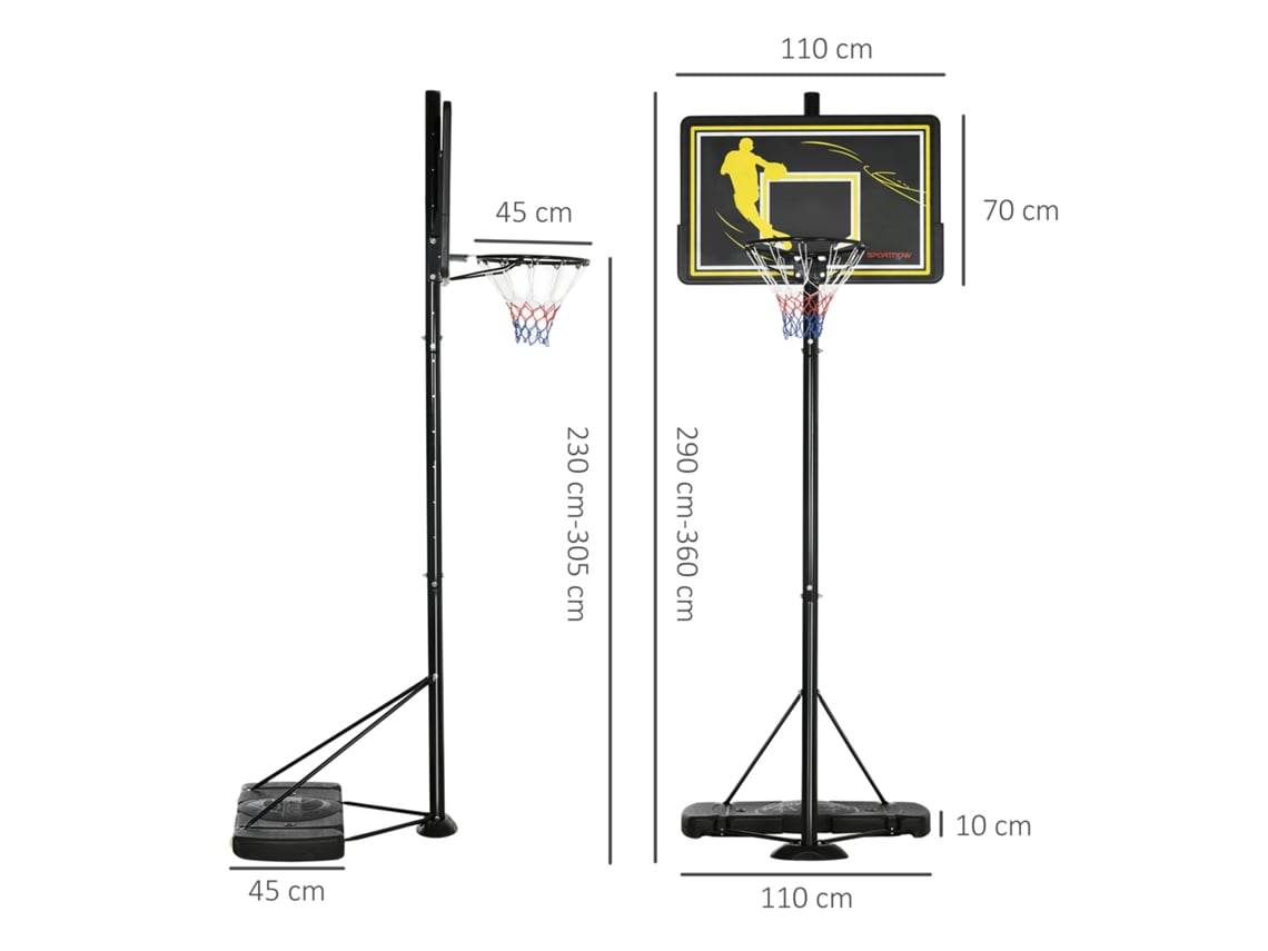 Tabela de Basquetebol SPORTNOW com Rodas Altura Ajustável com Suporte ...