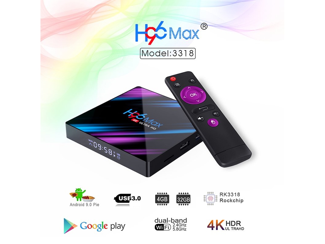 Box Smart Tv H96 Max 3318 Quad-Core 2+16G/4+32G Android 9.0 Hd Plugue Do Reino Unido | Worten.pt