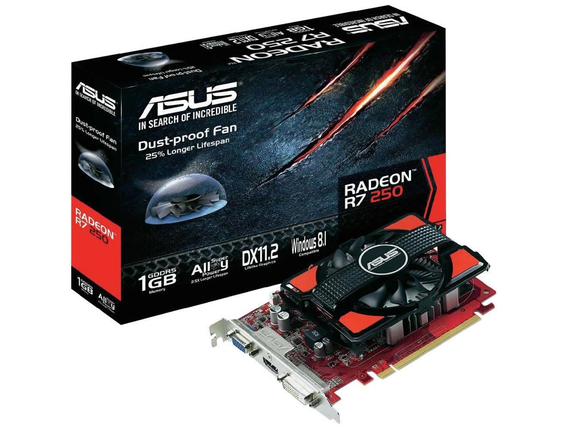 Placa Gráfica ASUS R7 250 (AMD - 1 GB DDR5) | Worten.pt