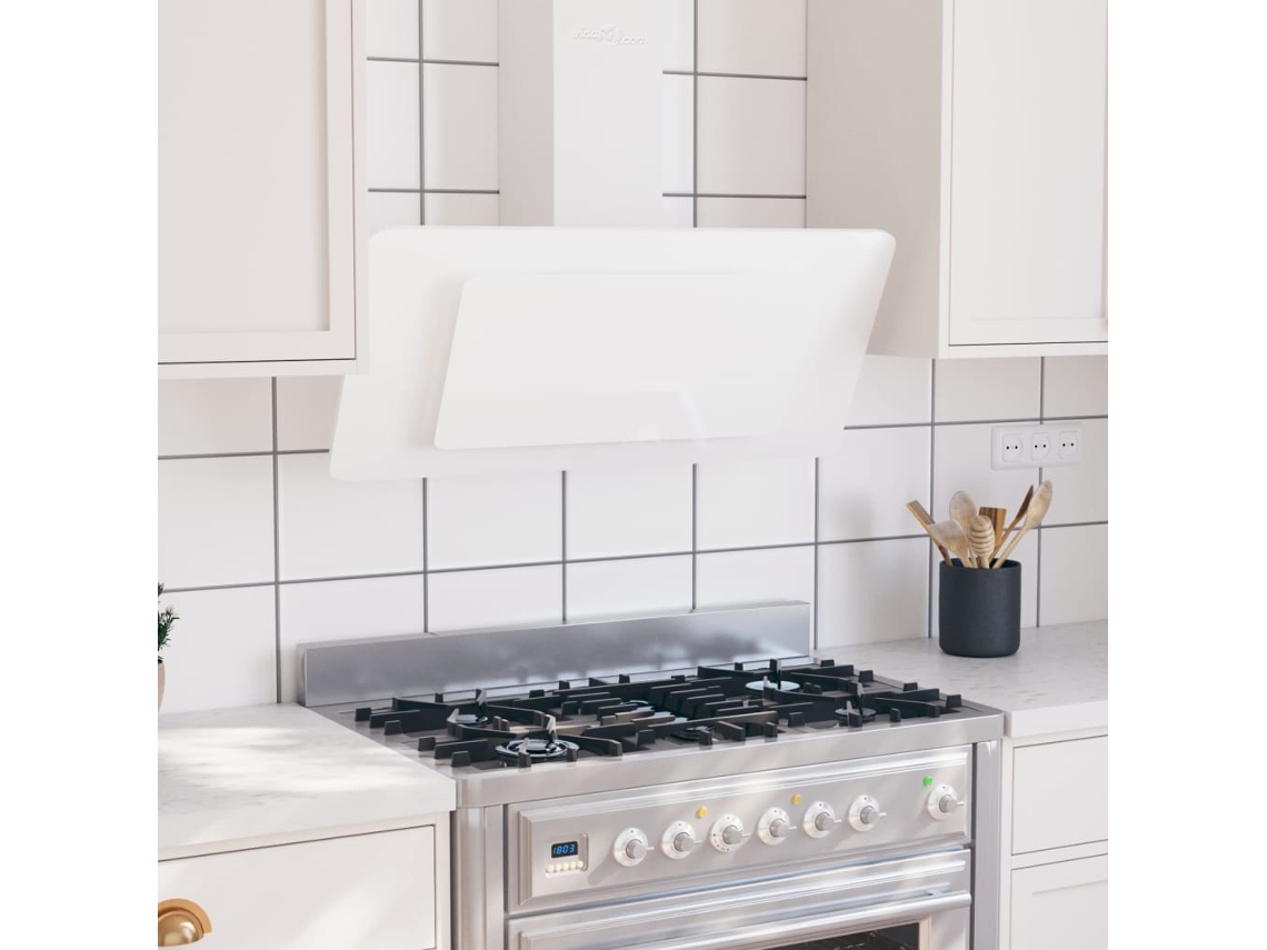 vidaXL Exaustor de parede 90cm aço inoxidável e vidro temperado branco ...