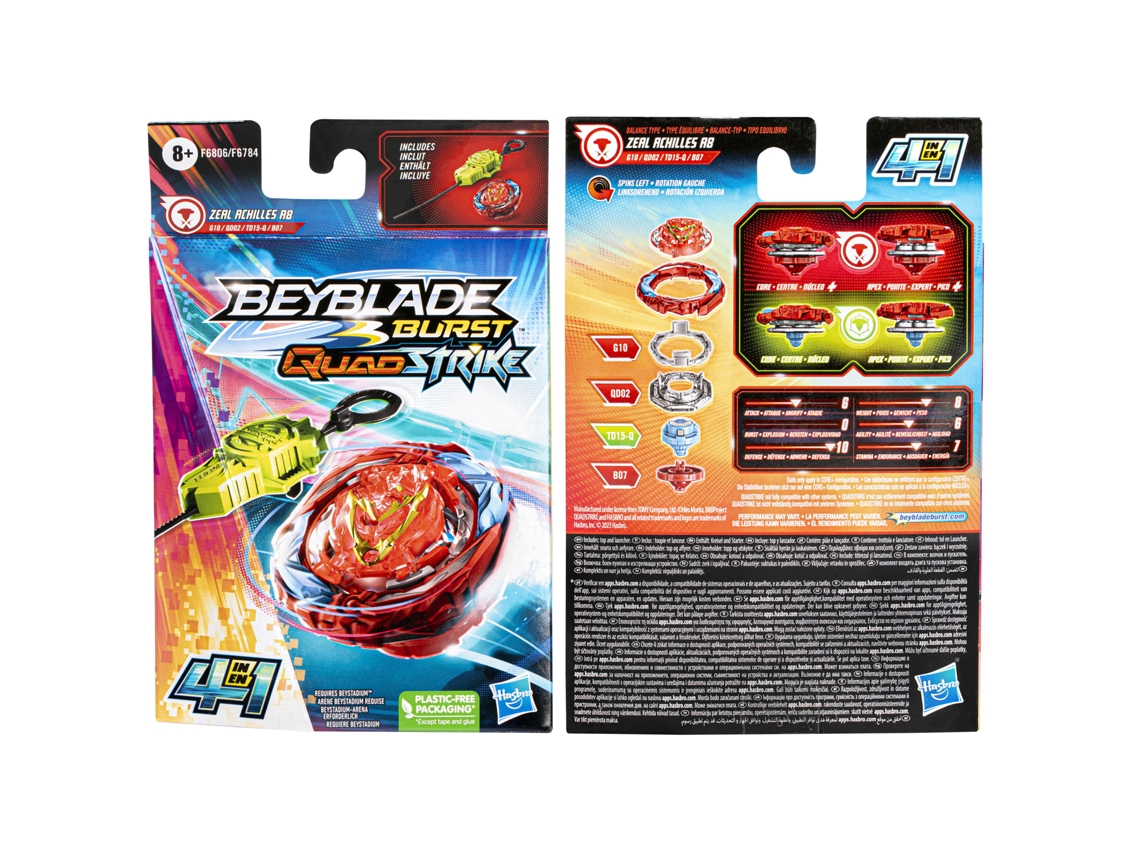 Pião BEYBLADE Burst Quadstrike Zeal Achilles A8 Kit Inicial (Idade ...