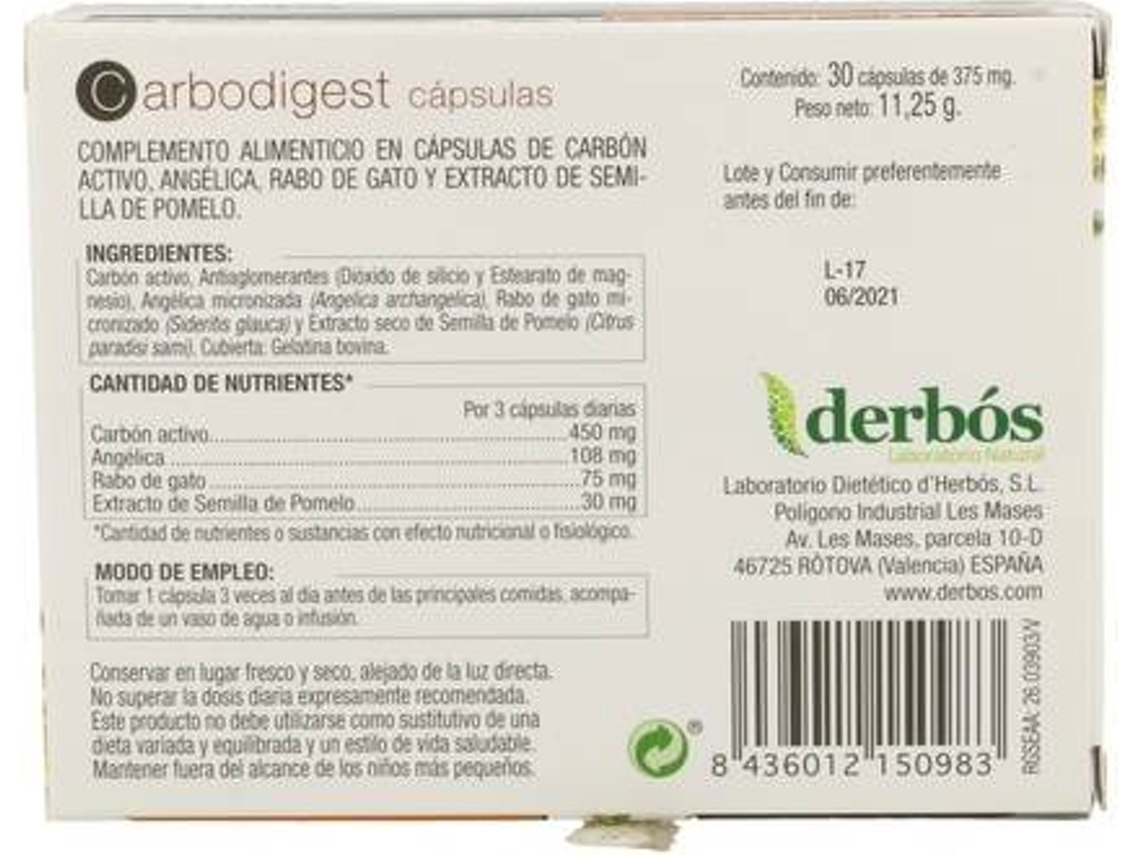 Suplemento Alimentar DERBÓS Carbodigest (30 cápsulas de 375g) | Worten.pt