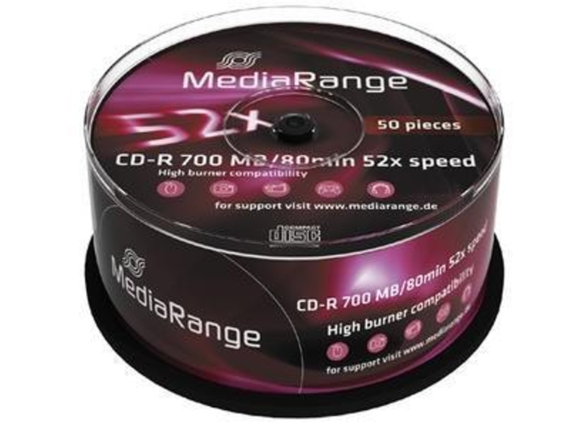 CD-R 52x 700MB 80min Cake 50 Unidades MEDIARANGE | Worten.pt