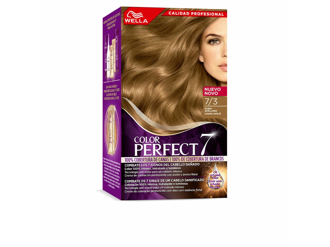 Tinta Permanente Wella Color Perfect 7 Nº 7/3 Cabelos Grisalhos Loiro ...