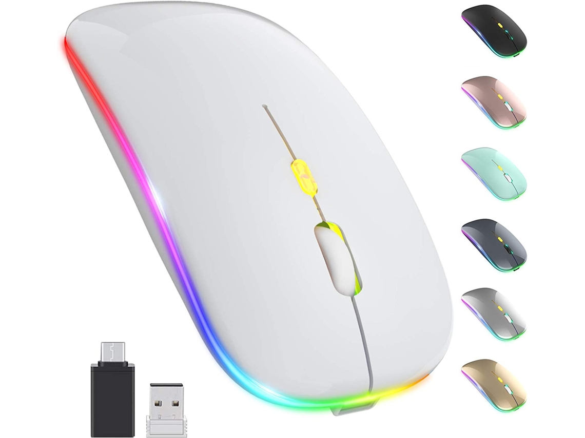 Mouse Sem Fio Led, Mouse Silencioso Fino Recarregável 2.4G Portátil ...