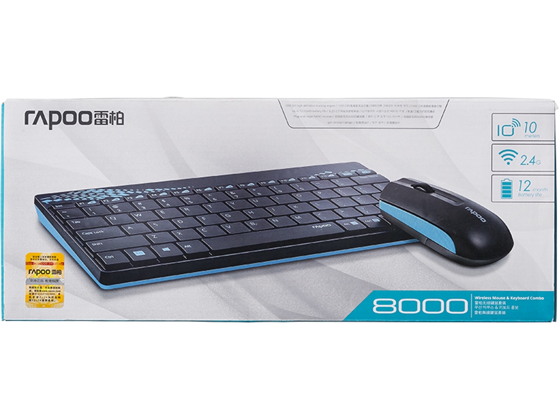 Teclado RAPOO 8000 (Wireless - Português - Azul) + Rato | Worten.pt