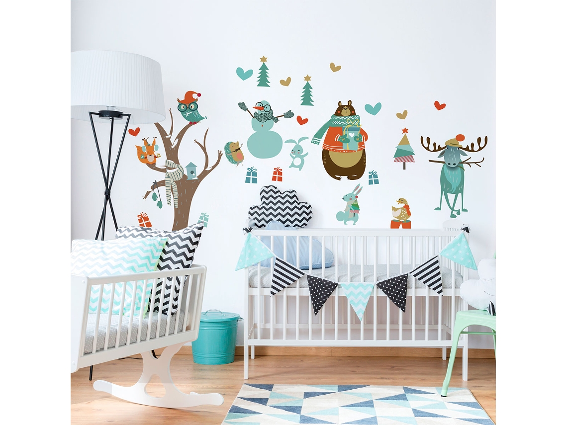 Decalques de Parede Animais de natal e a árvore encantada AMBIANCE ...