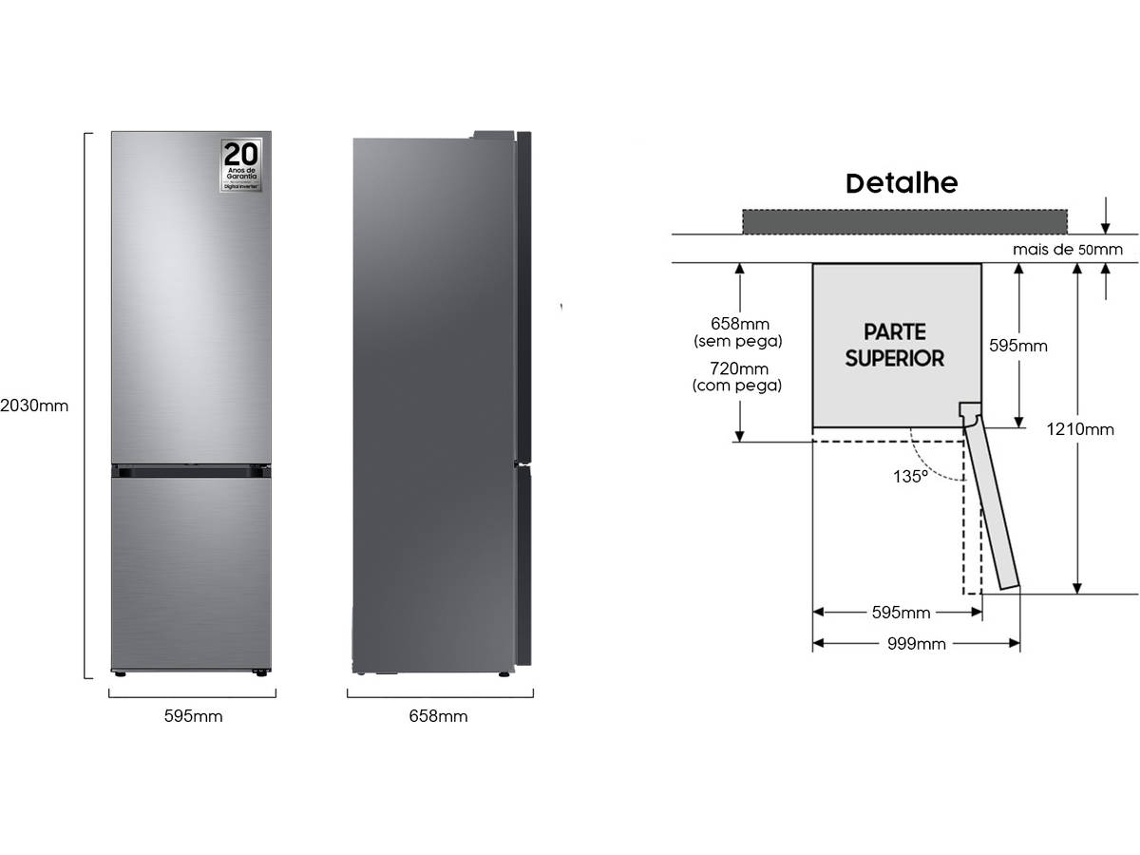 Frigorífico Combinado SAMSUNG RB38A7B6AS9 (No Frost - 203 cm - 387 L - Inox) | Worten.pt