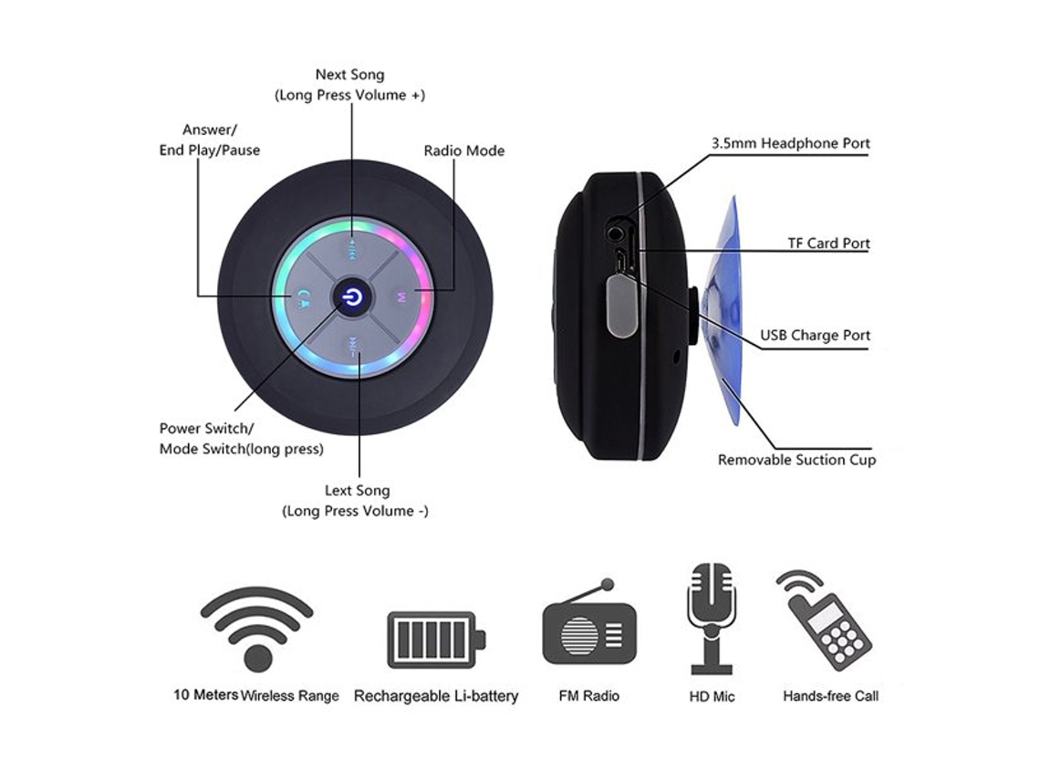 Coluna Sem Fio para Chuveiro Ipx4 Colunas Portáteis À Prova D'Água com ...