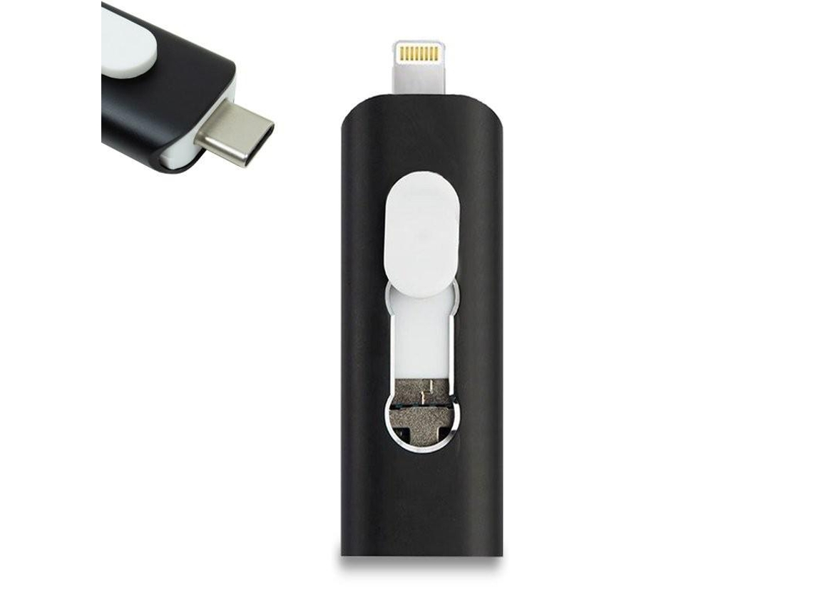 Pen Drive Usb 32 Gb 3 em 1 Lightning / Tipo-C / Micro-Usb Preto Pen ...
