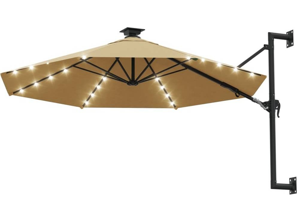 vidaXL Guarda-sol parede luzes LED e poste metálico 300cm cinza-acast ...