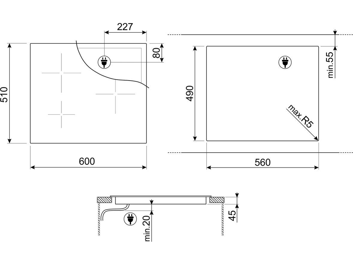 Placa de Indução SMEG SI7643B (Elétrica - 60 cm - Preto) | Worten.pt