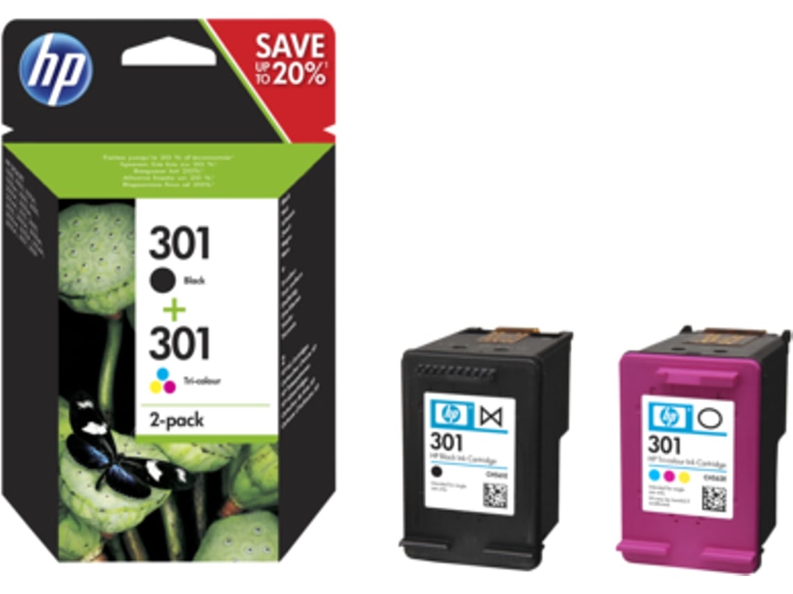 Pack 2 Tinteiros HP 301 Preto e Cores (N9J72AE) | Worten.pt