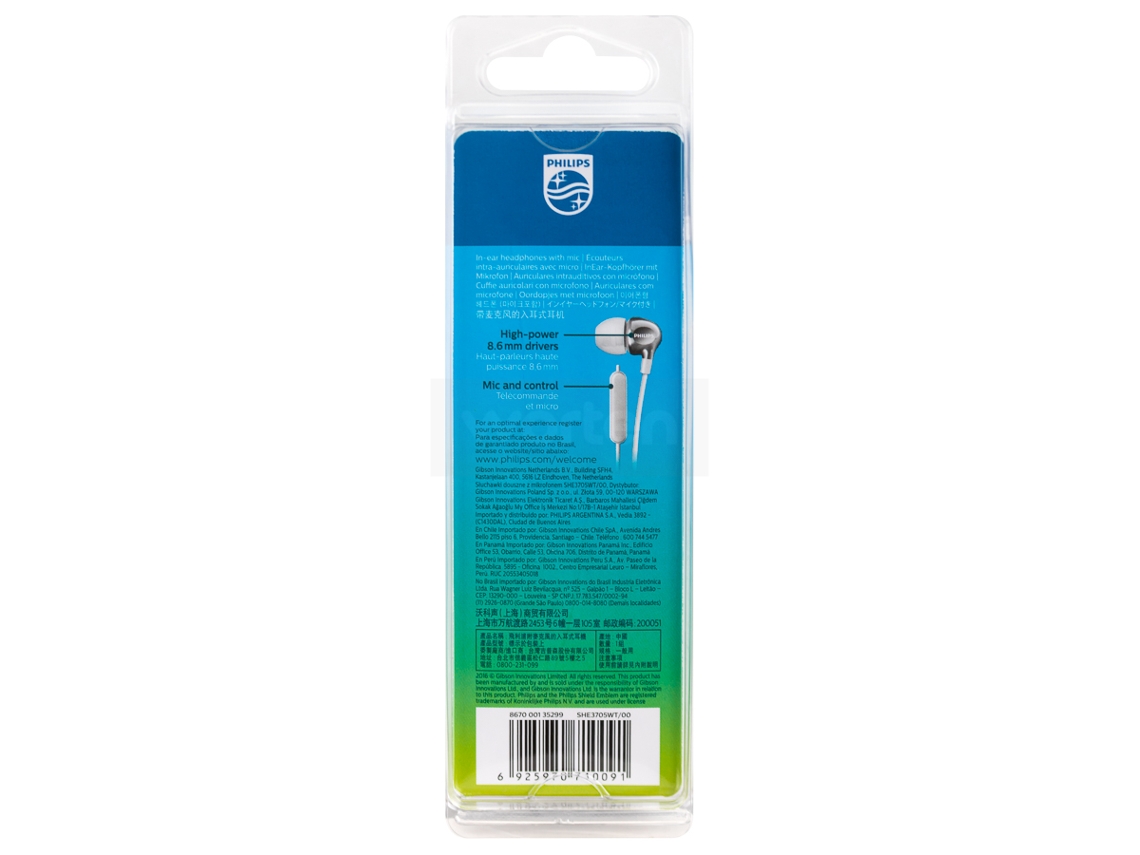Auriculares com Fio PHILIPS She3705 (In Ear - Microfone - Branco ...