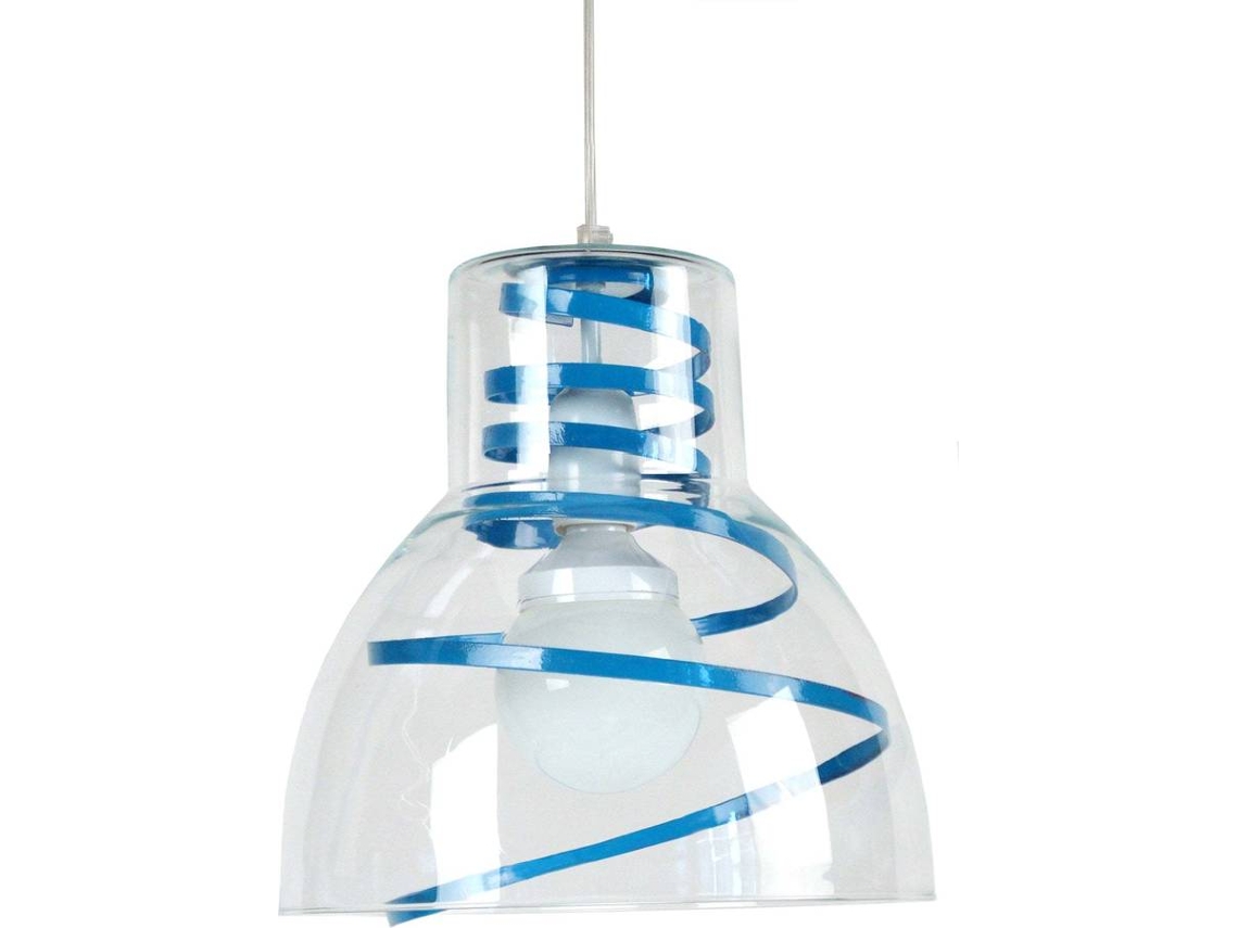 Candeeiro de Suspensão TOSEL Cloche Verre Metal 30 cm (Azul - E27 - Máx ...