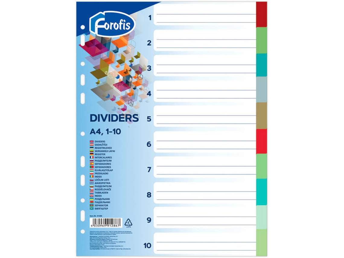 Separadores FOROFIS Plastico A4 (10 Unidades - Multicor) | Worten.pt