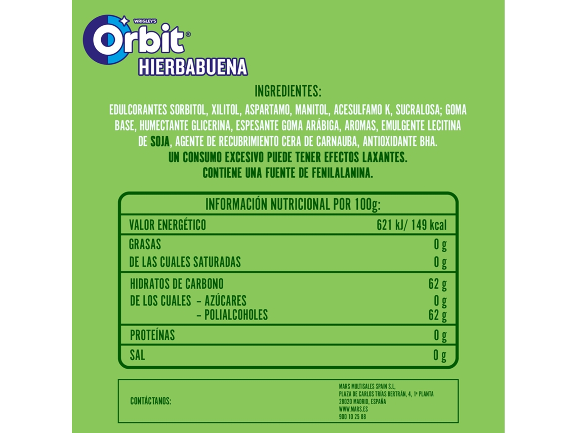 ORBIT Pastilhas Elásticas Sem Açúcar de Hortelã Forte em Drageias 10 ...
