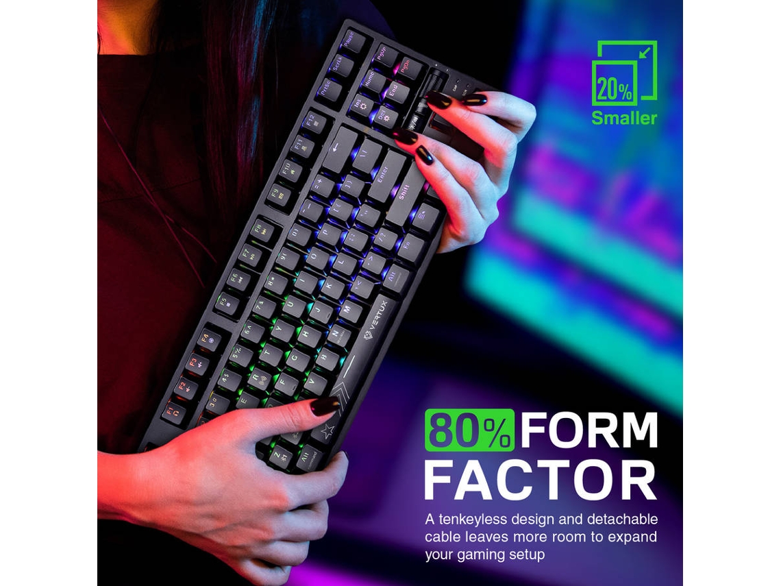 Teclado Gaming sem Fio VERTUX Vertupro-80 TKL 80% RGB BlueSwitch 100% ...