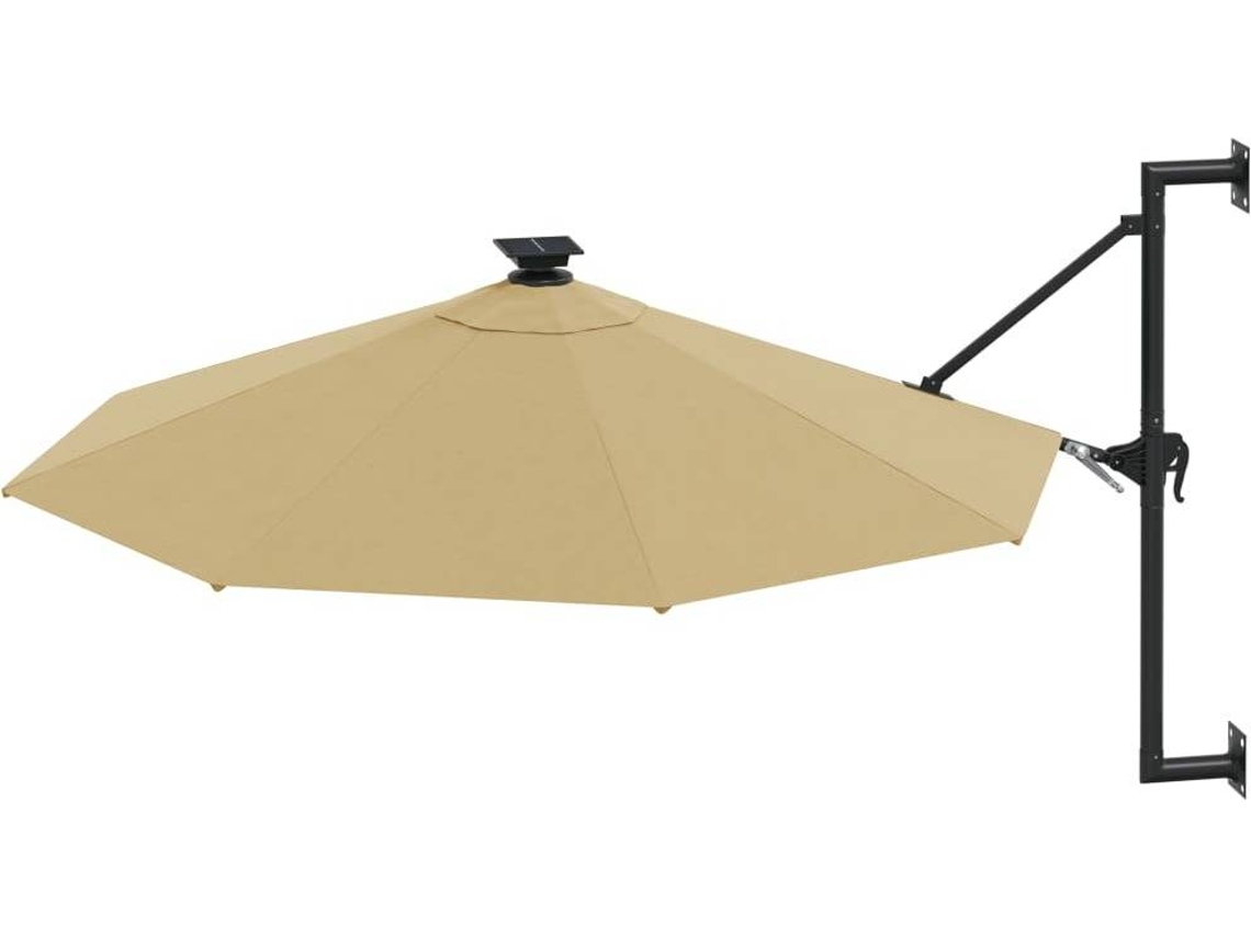 vidaXL Guarda-sol parede luzes LED e poste metálico 300cm cinza-acast ...
