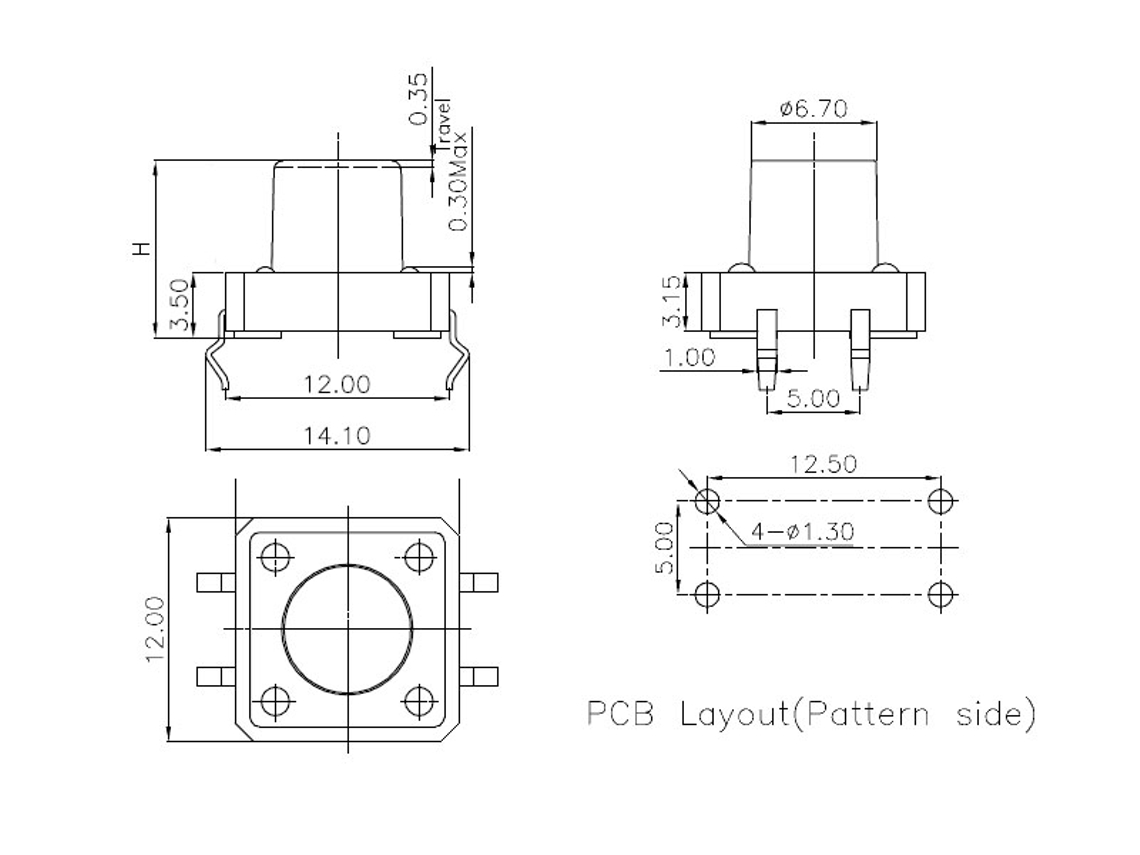 Micro pulsador tact switch 12x12mm 4 pins | Worten.pt