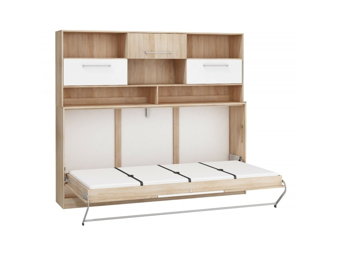 Cama Embutida AKL FURNITURE PRIVATE Roger (Carvalho Sonoma e Branco ...
