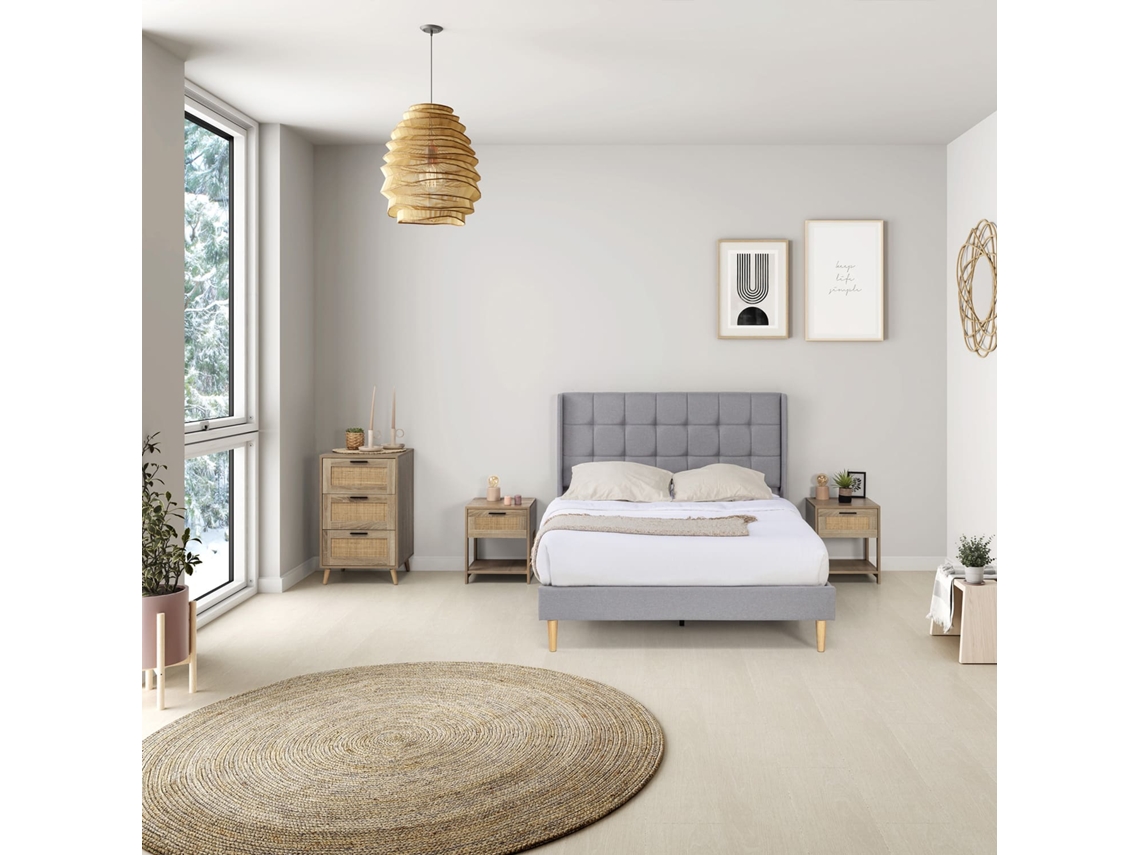 Cama Estofada Esther Cinza VS VENTA-STOCK Cinzento (156x195x117 ...