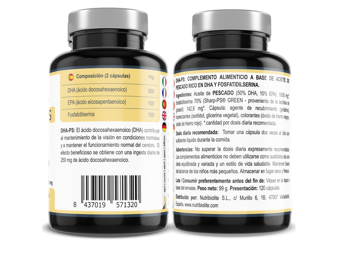 Suplemento Alimentar NUTRIBIOLITE Dha-Ps Saúde Do Cérebro e Olhos (120 cápsulas) | Worten.pt