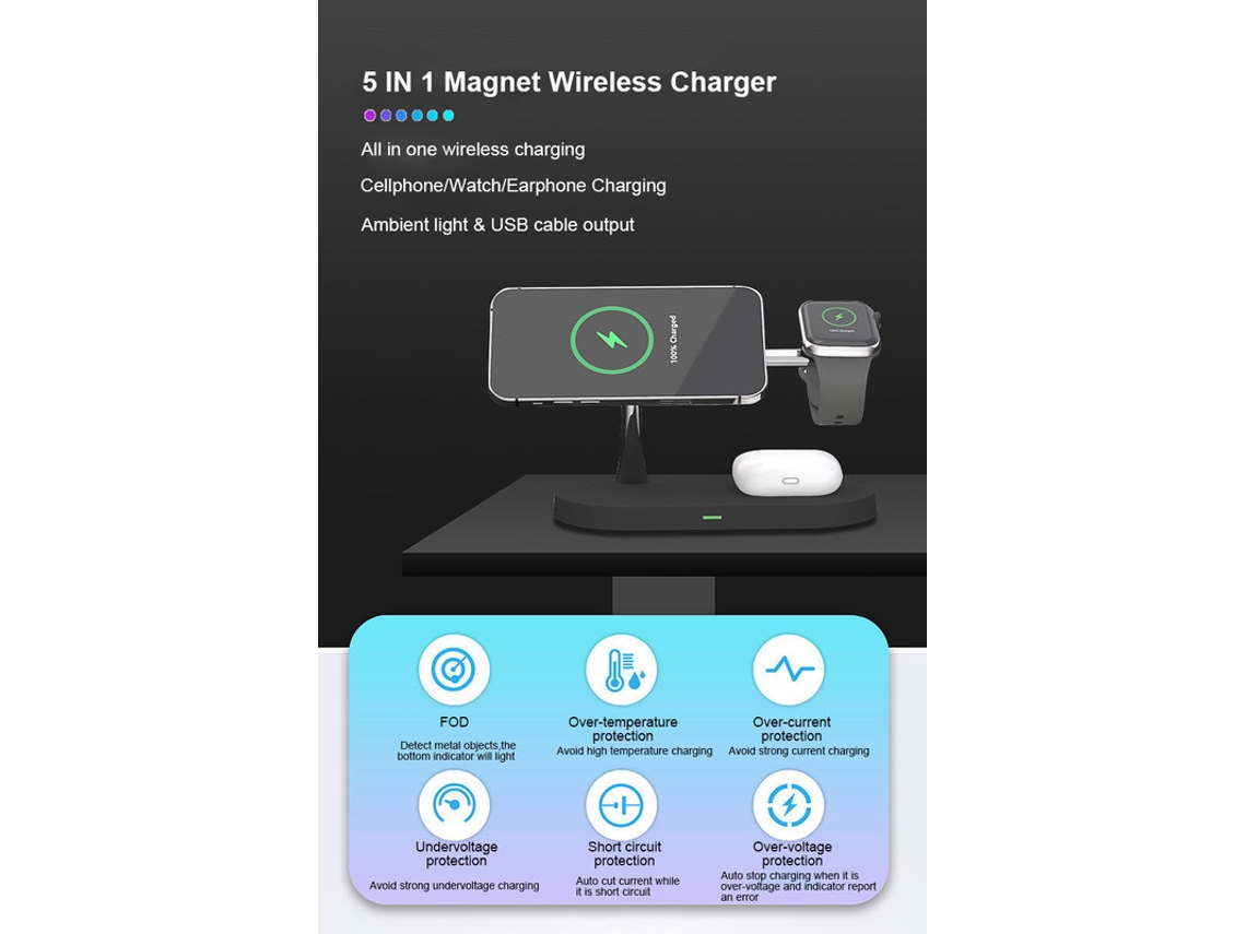 Carregador Wireless 15W CHRONUS X452 3 em 1 Branco | Worten.pt