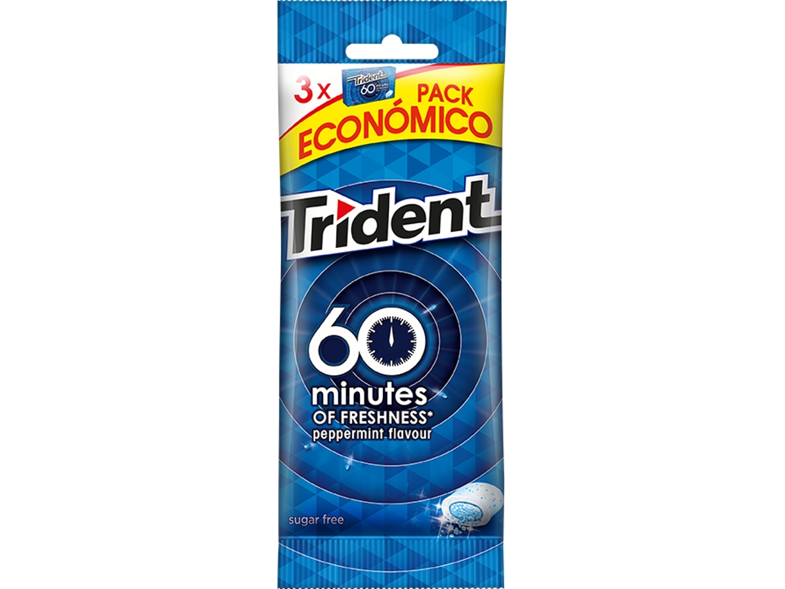 Pastilhas Elásticas Trident 60Min Peppermint Drageias Pack 3 | Worten.pt