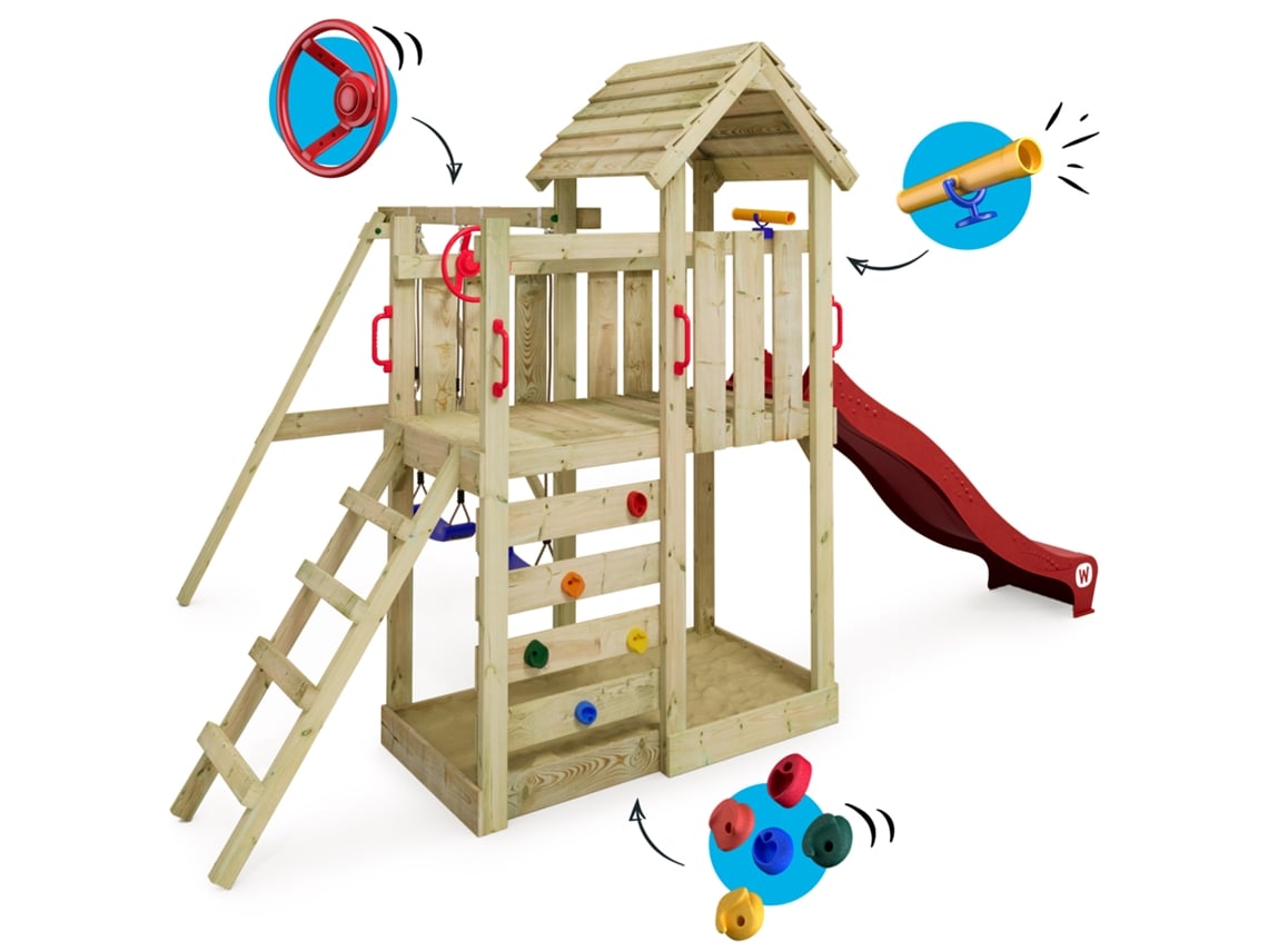 Parque Infantil de Madeira WICKEY Multiflyer com Telhado com Baloiço e ...