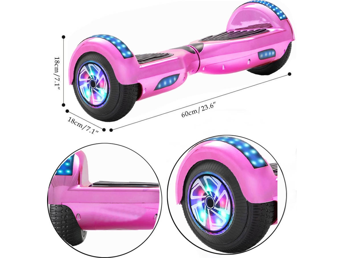 Hoverboard E-RIDES 6.5TL-C 18 Rosa (Autonomia: 1 h | Velocidade Máx: 12 ...